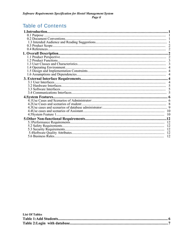 Hostel management system srs | DOC