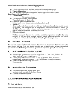Hostel management system srs | DOC