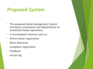 A ppt on hostel management smart system by students | PPTX