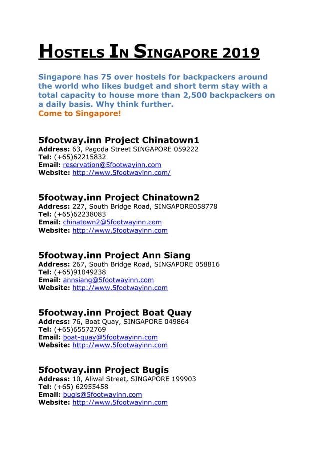 Hostels in Singapore | PDF