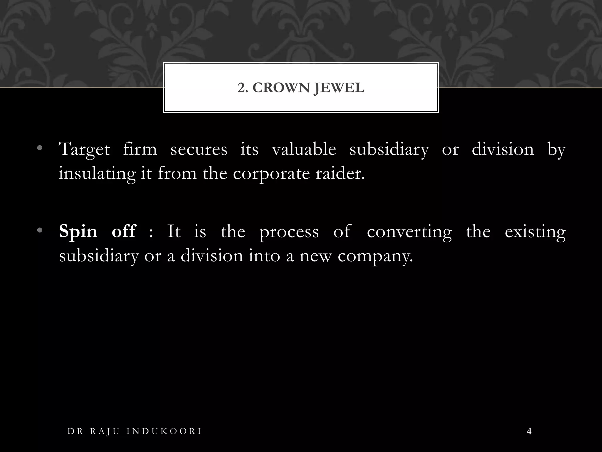 Hostile take over aggressive defensive strategies | PPT