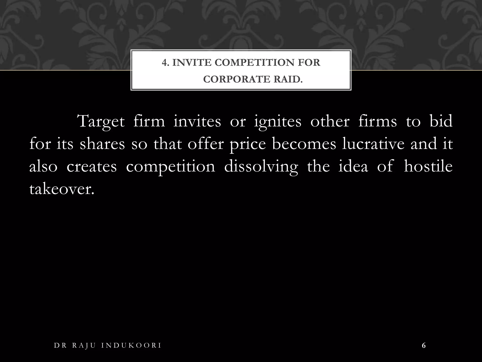 Hostile take over aggressive defensive strategies | PPT