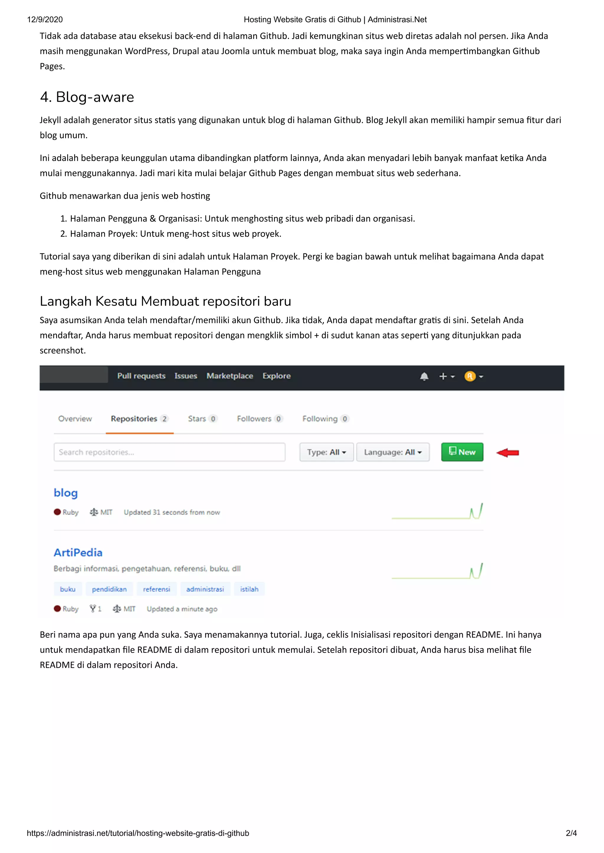 Hosting website gratis di github administrasi.net