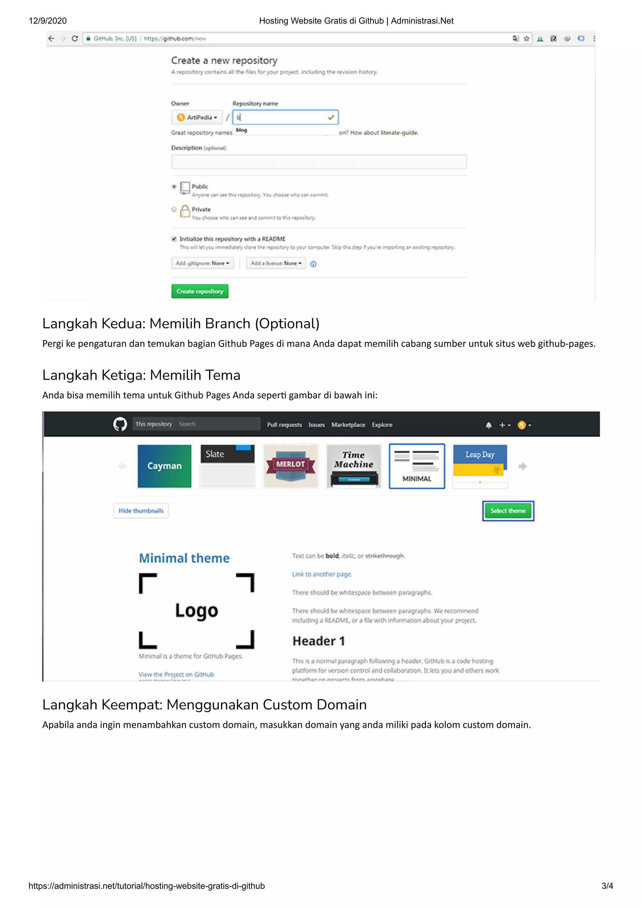 Hosting website gratis di github administrasi.net