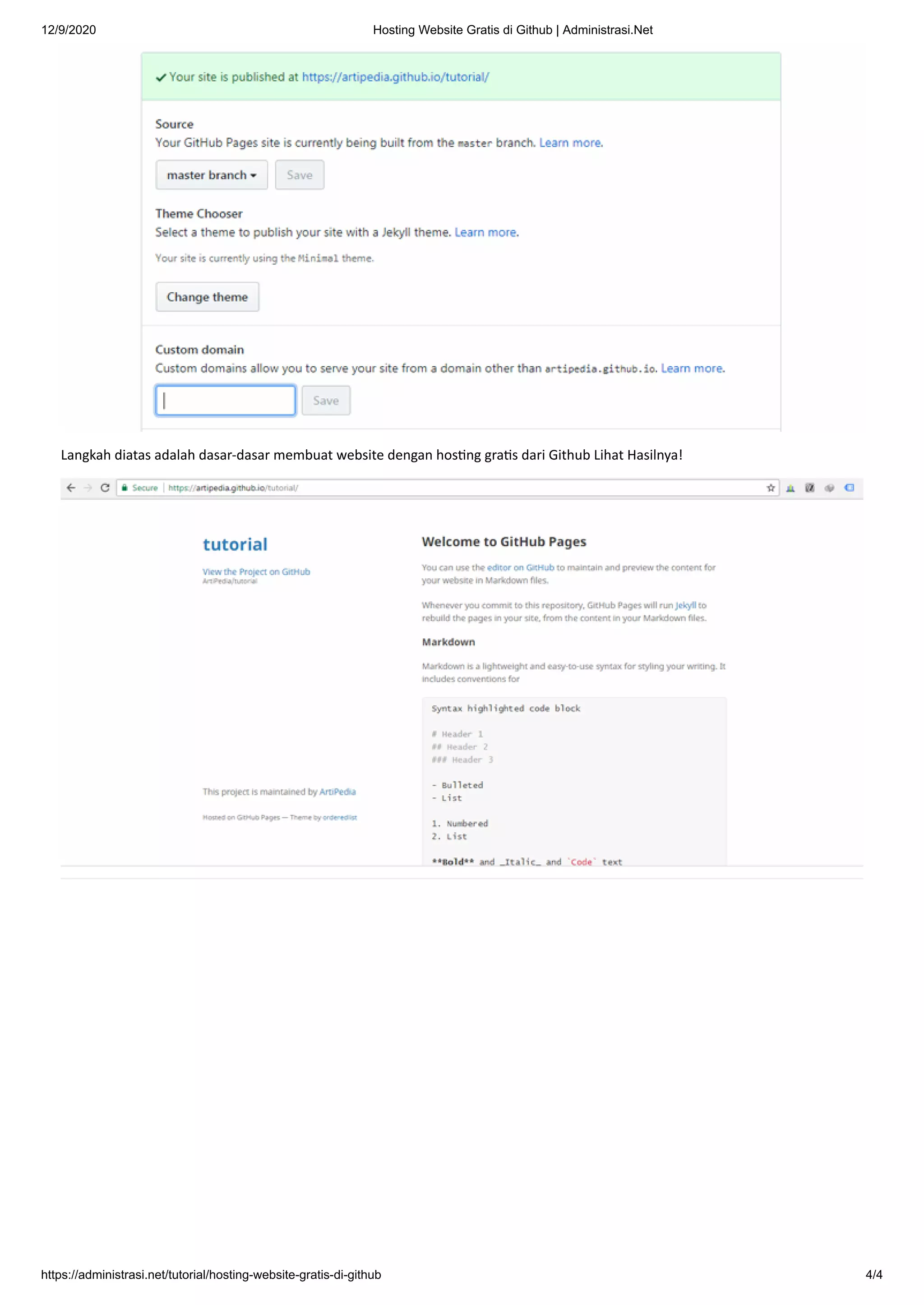 Hosting website gratis di github administrasi.net