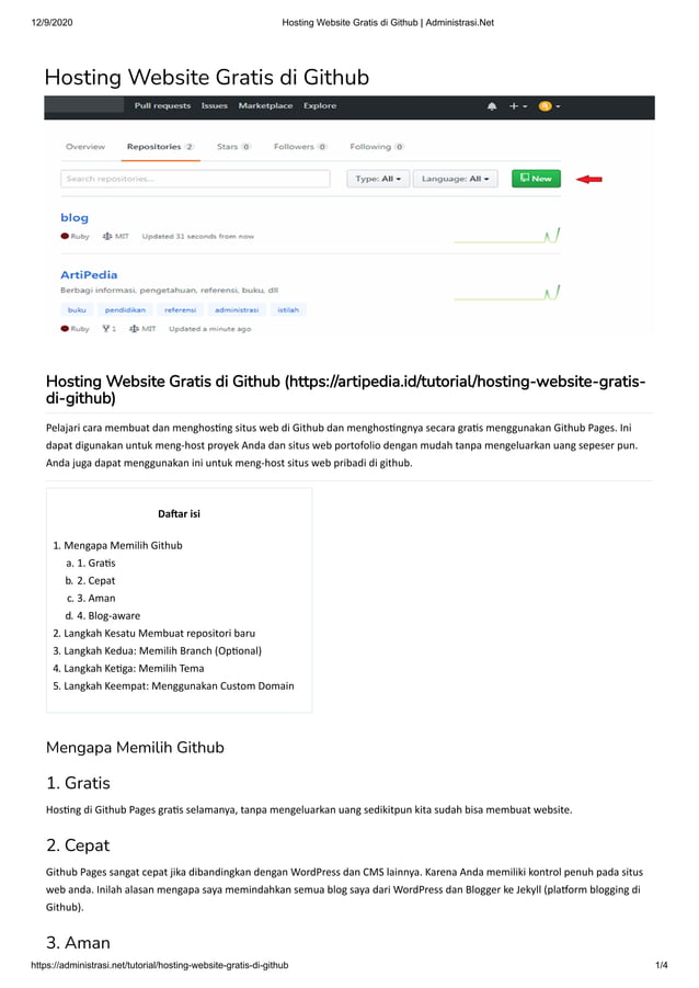 Hosting website gratis di github administrasi.net