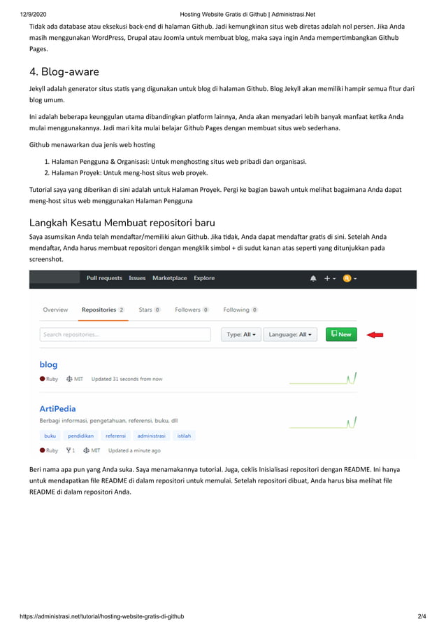 Hosting website gratis di github administrasi.net