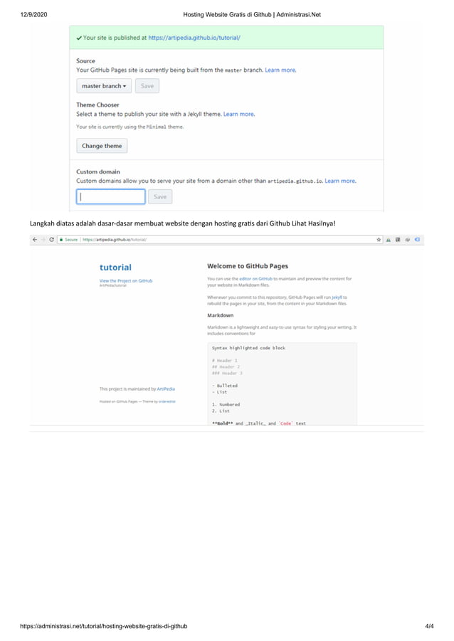 Hosting website gratis di github administrasi.net