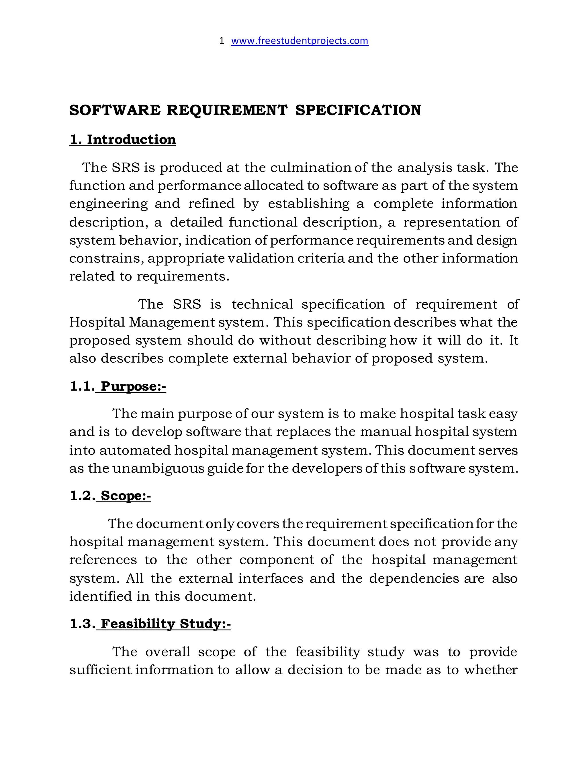 Hostpital management system(srs) | DOCX