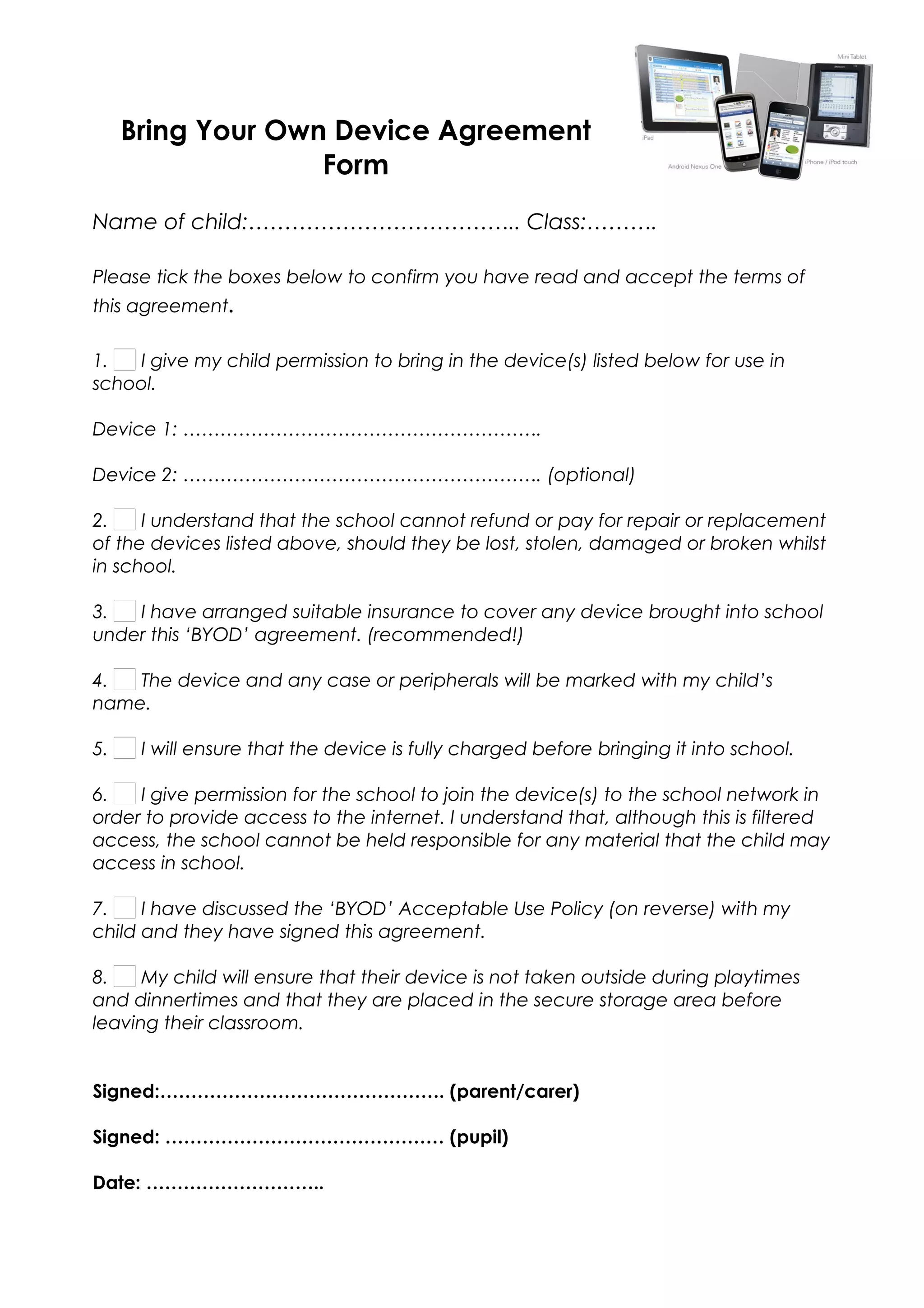 Hota byod bring your own device letter | PDF