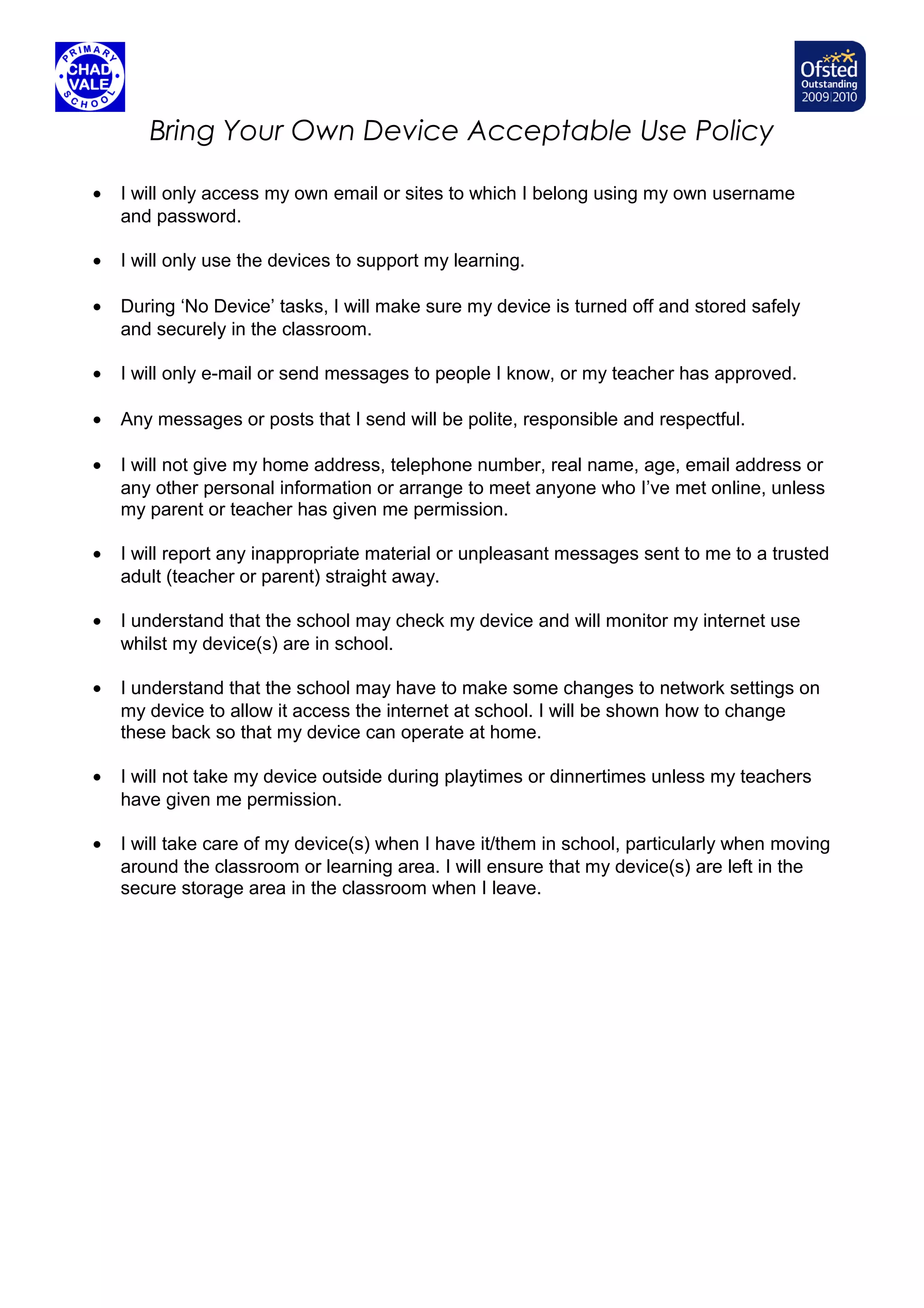 Hota byod bring your own device letter | PDF