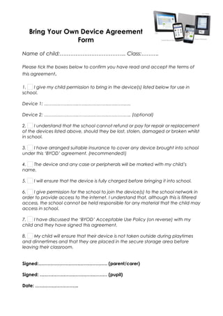 Hota byod bring your own device letter | DOC