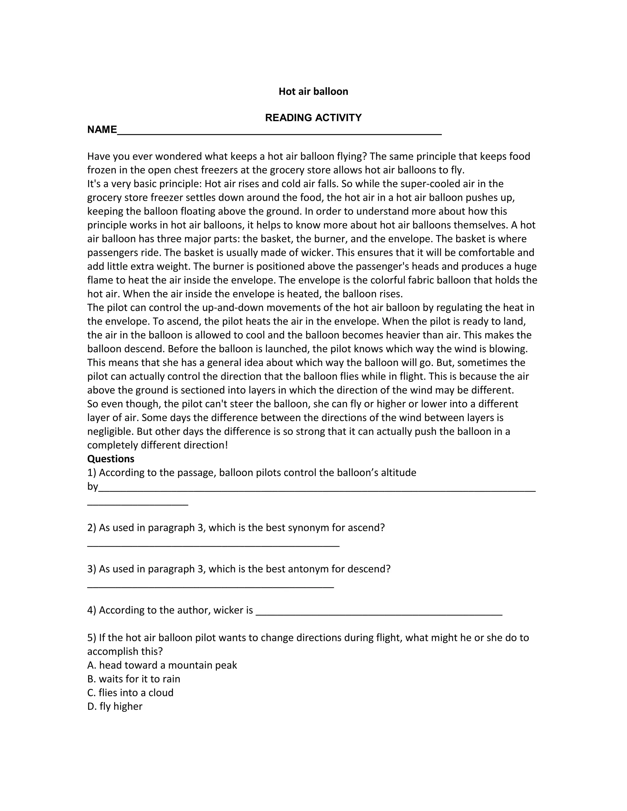 Hot air balloons | DOCX