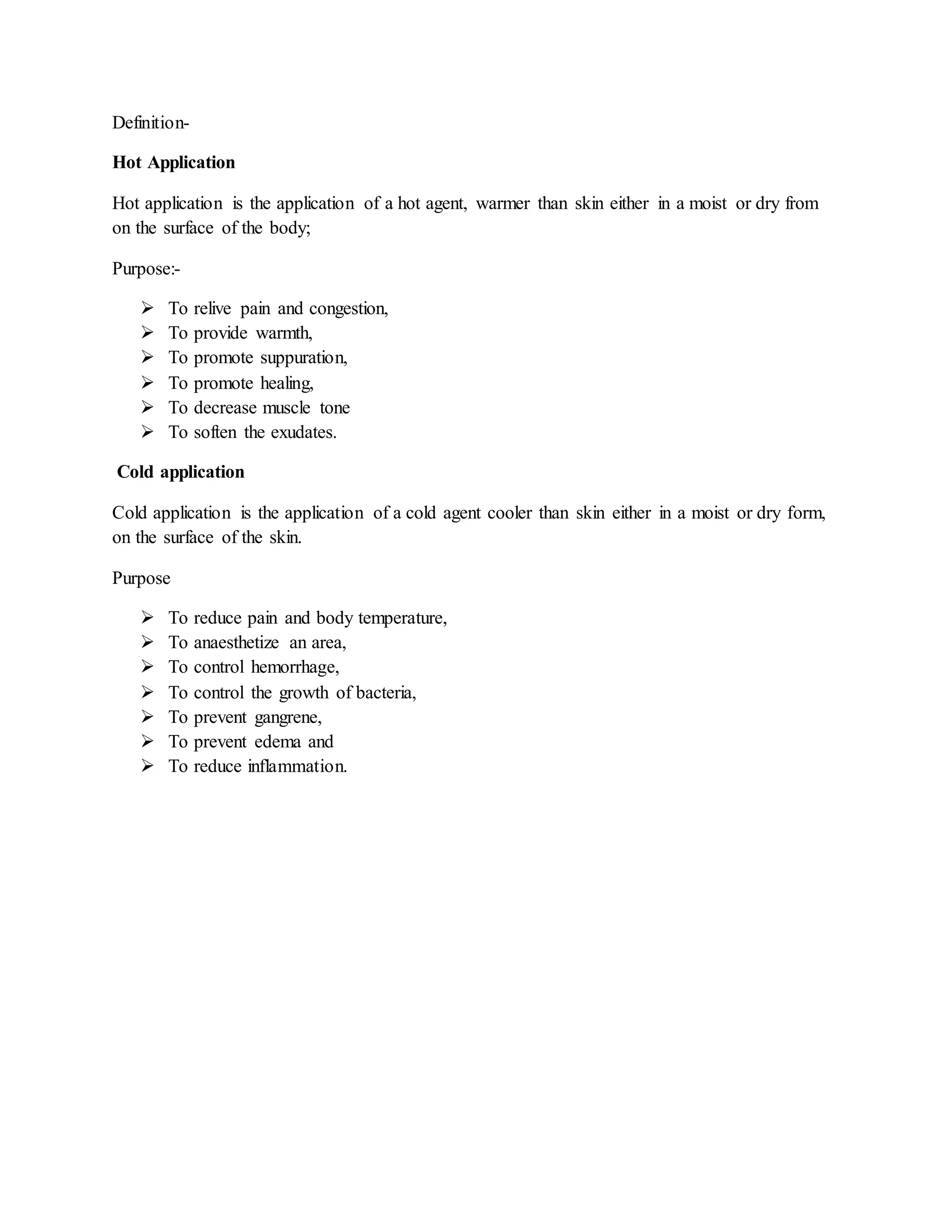 Hot and cold application | DOCX