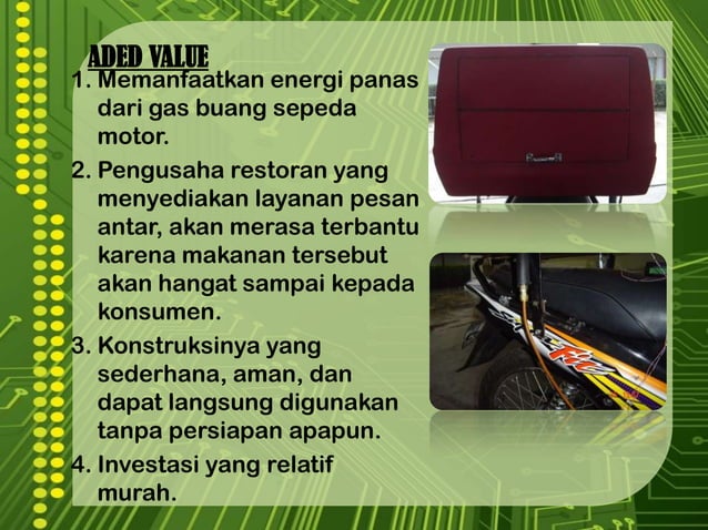 Hot box memanfaatkan panas & gas buang knalpot motor | PPT