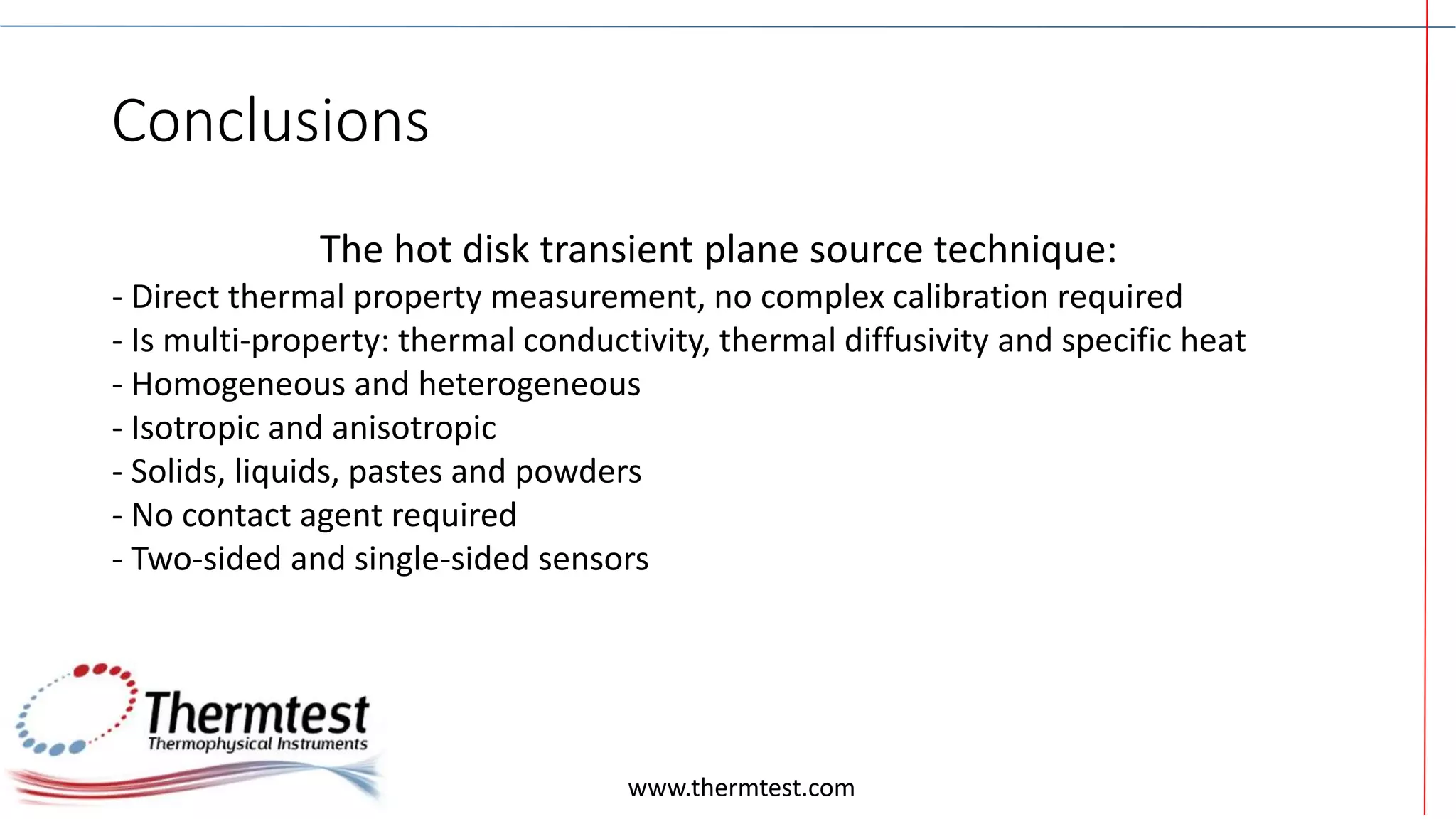 Hot Disk Transient Plane Source Technique - Thermal Conductivity | PPTX