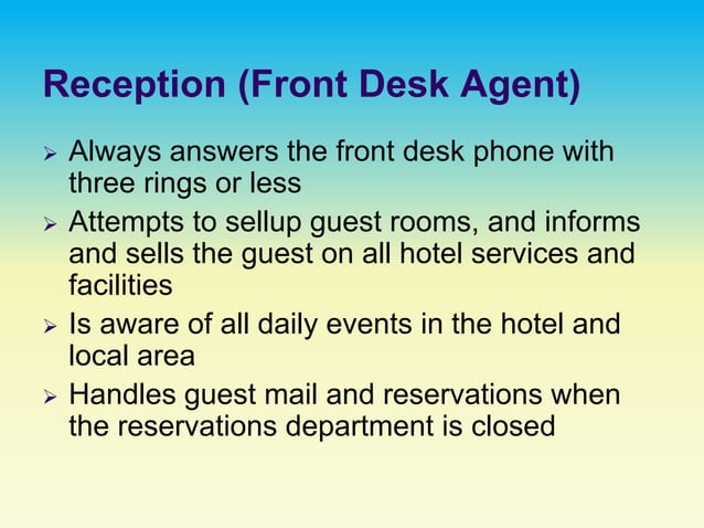 Hotel Front Office Department | PPSX | Hospitality Industry | Industries