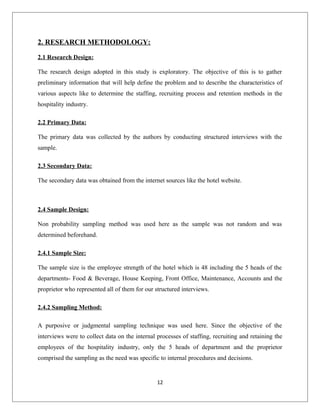 A PROJECT REPORT ON ANALYSIS OF THE STAFFING PROCESS IN THE HOTEL ...