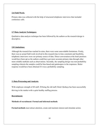A PROJECT REPORT ON ANALYSIS OF THE STAFFING PROCESS IN THE HOTEL ...