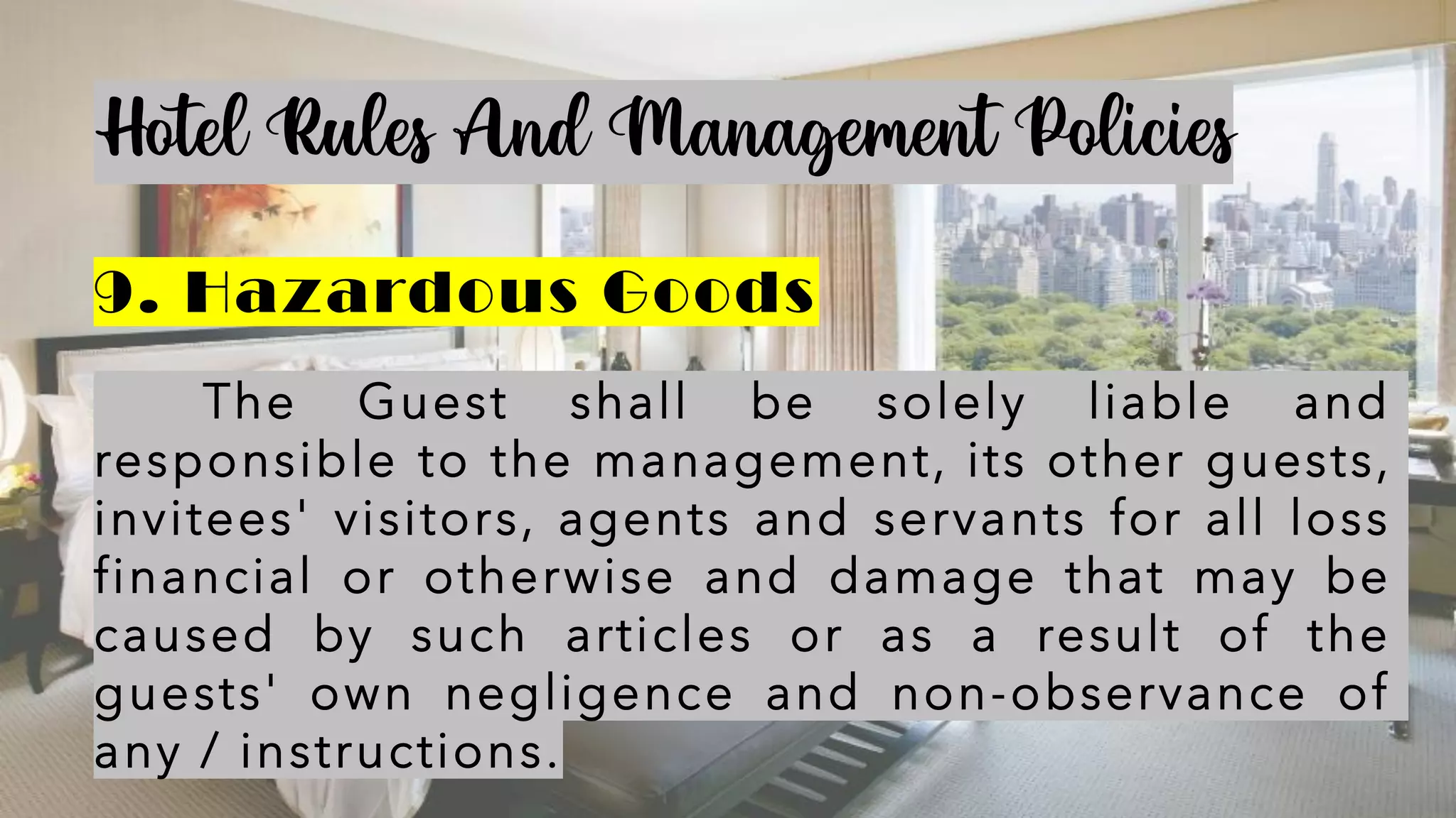 Hotel codes, rules and regulations | PDF