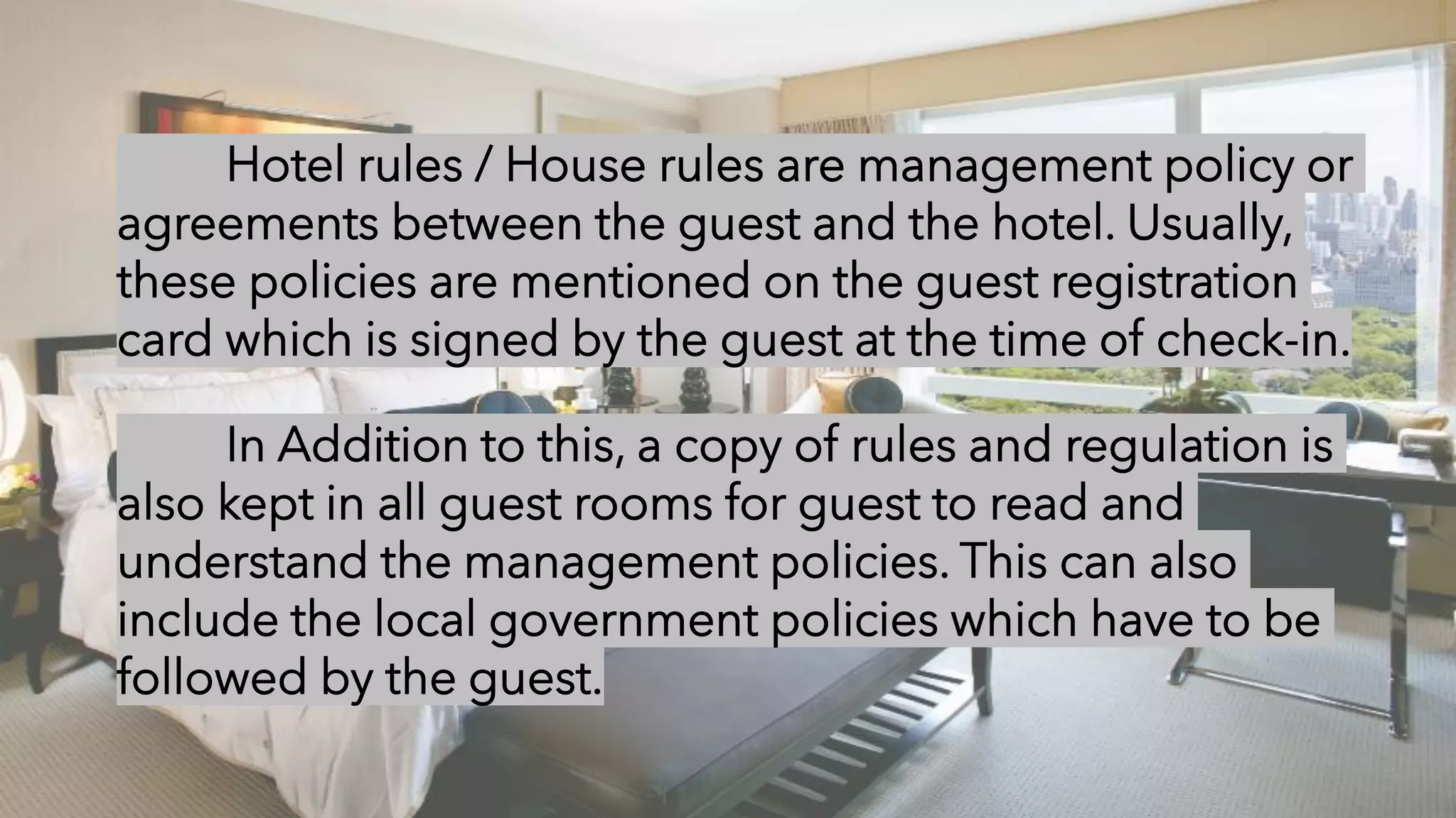 Hotel codes, rules and regulations | PDF