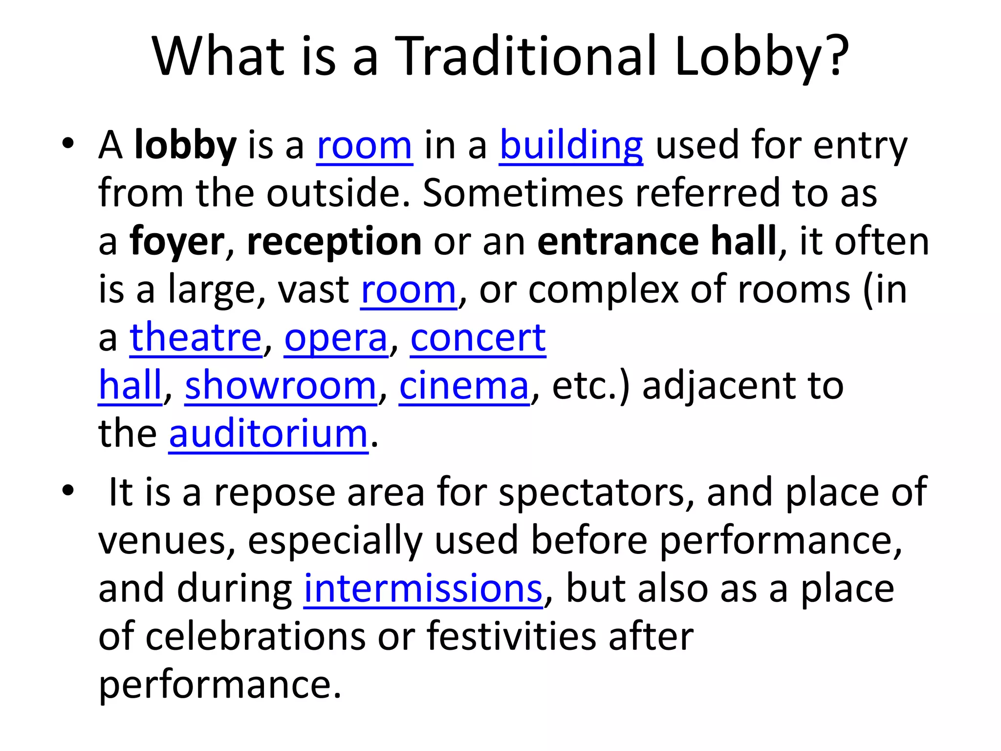 Hotel entrance, lobby layout; front office | PPTX