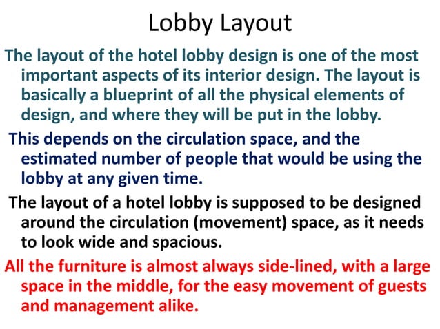 Hotel entrance, lobby layout; front office | PPTX