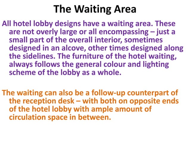 Hotel entrance, lobby layout; front office | PPTX