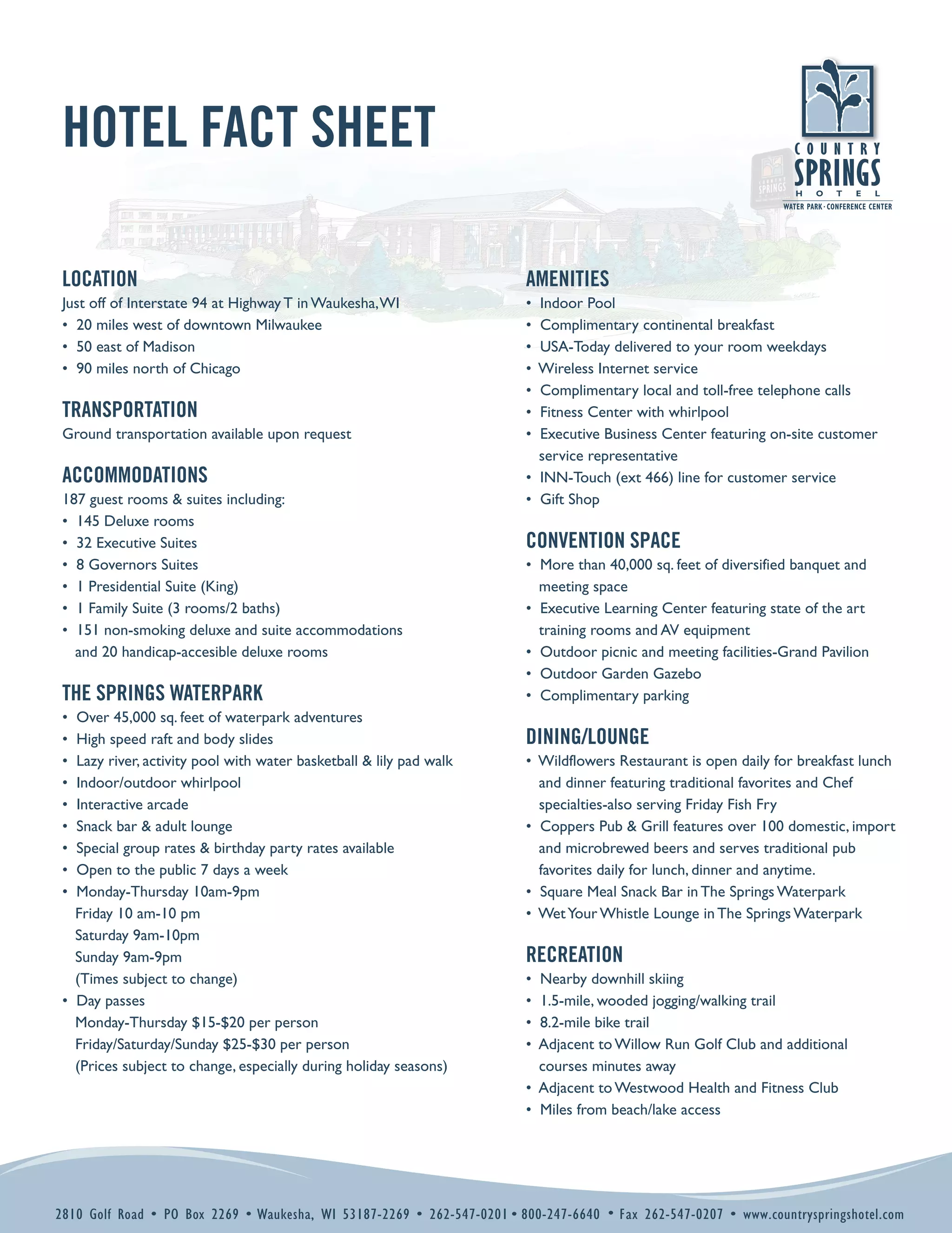 Country Springs Hotel Fact Sheet | PDF
