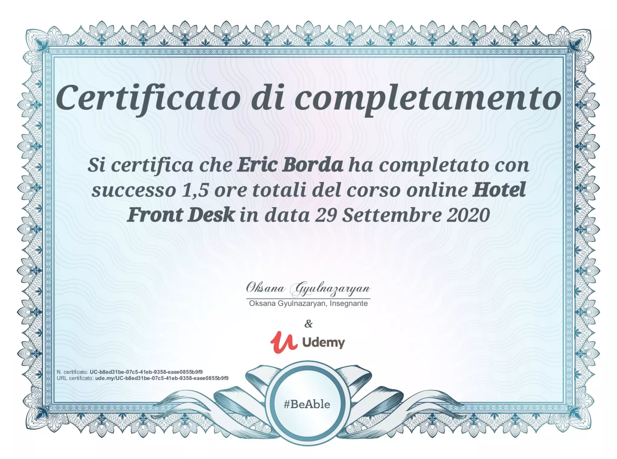 Hotel Front Desk Certificate | PDF