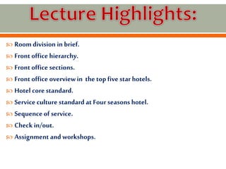 Hotel front office: A new way of thinking | PPTX