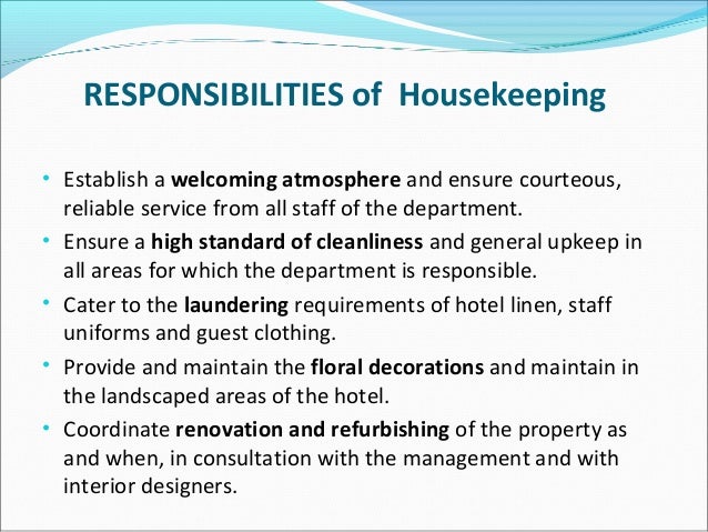 Housekeeping Role and Cleaning Equipment