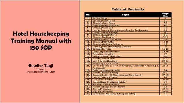 Hotel Housekeeping Training Manual | PPSX | Hospitality Industry | Industries