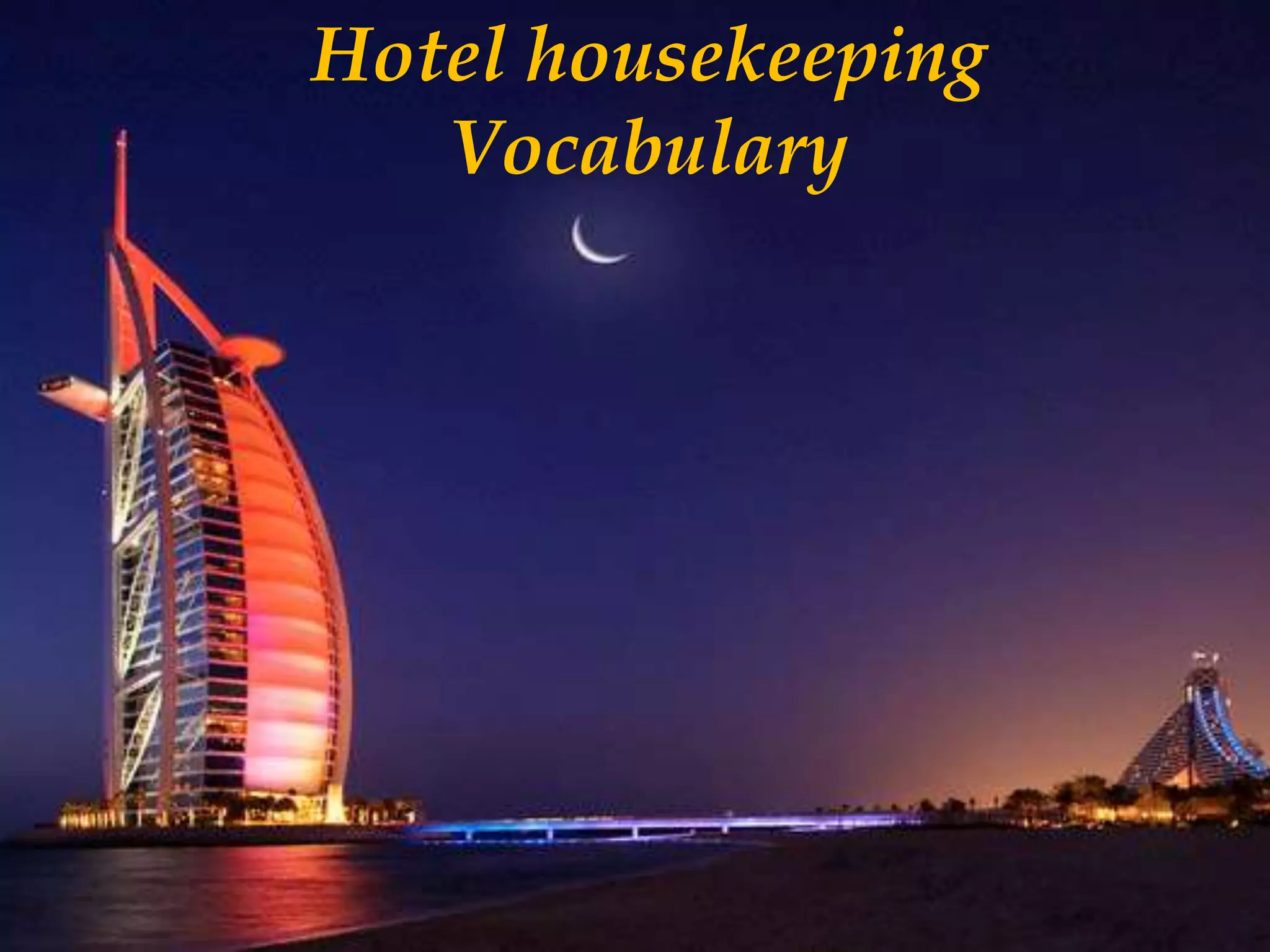 Hotel Housekeeping Vocabulary-David, Leo & Chico | PPTX