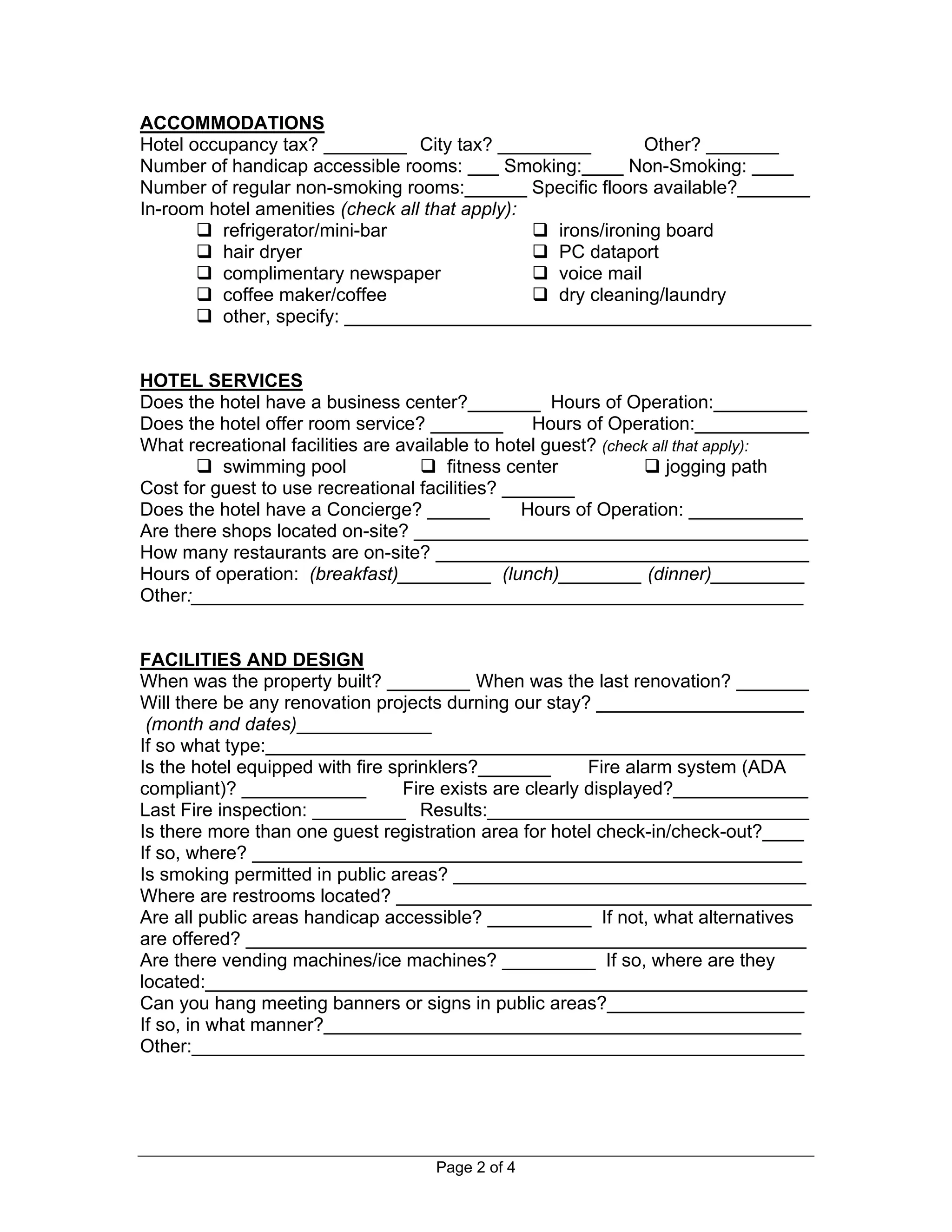 Hotel inspection checklist | PDF