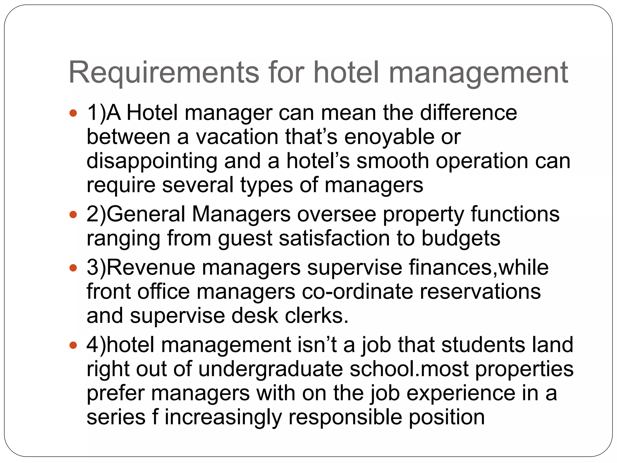 Hotel management | PPTX
