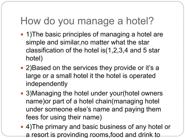 Hotel management | PPTX | Hospitality Industry | Industries