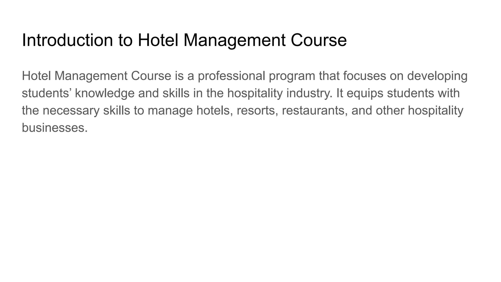 Hotel Management Course | PDF