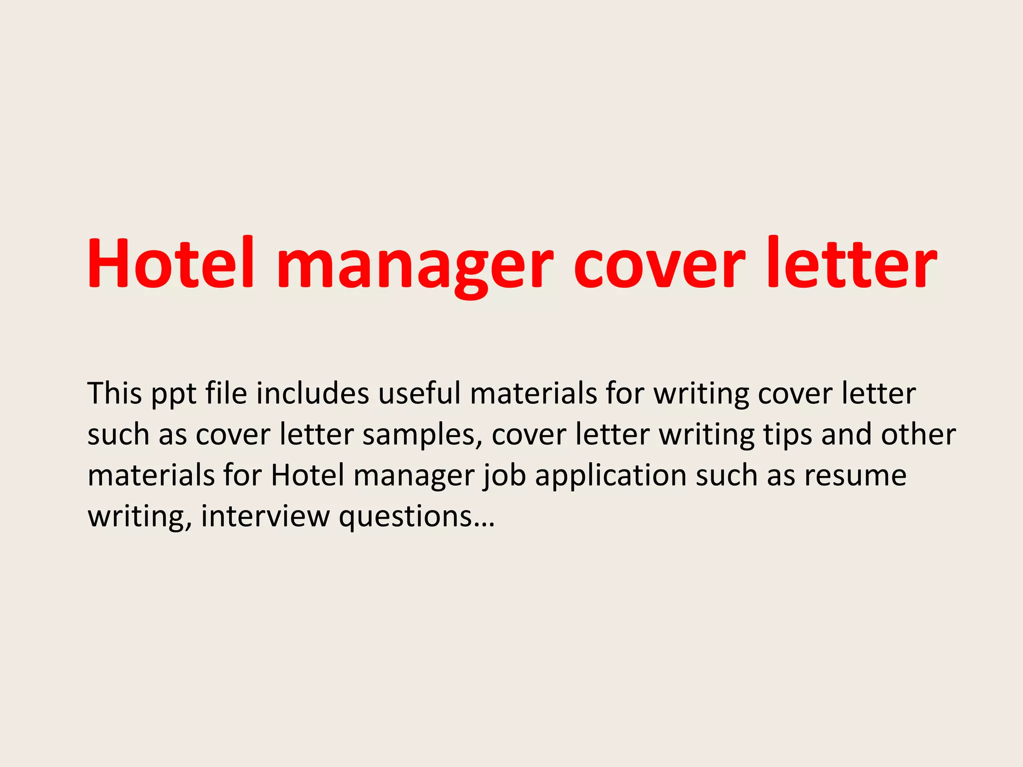 Hotel manager cover letter | PPTX