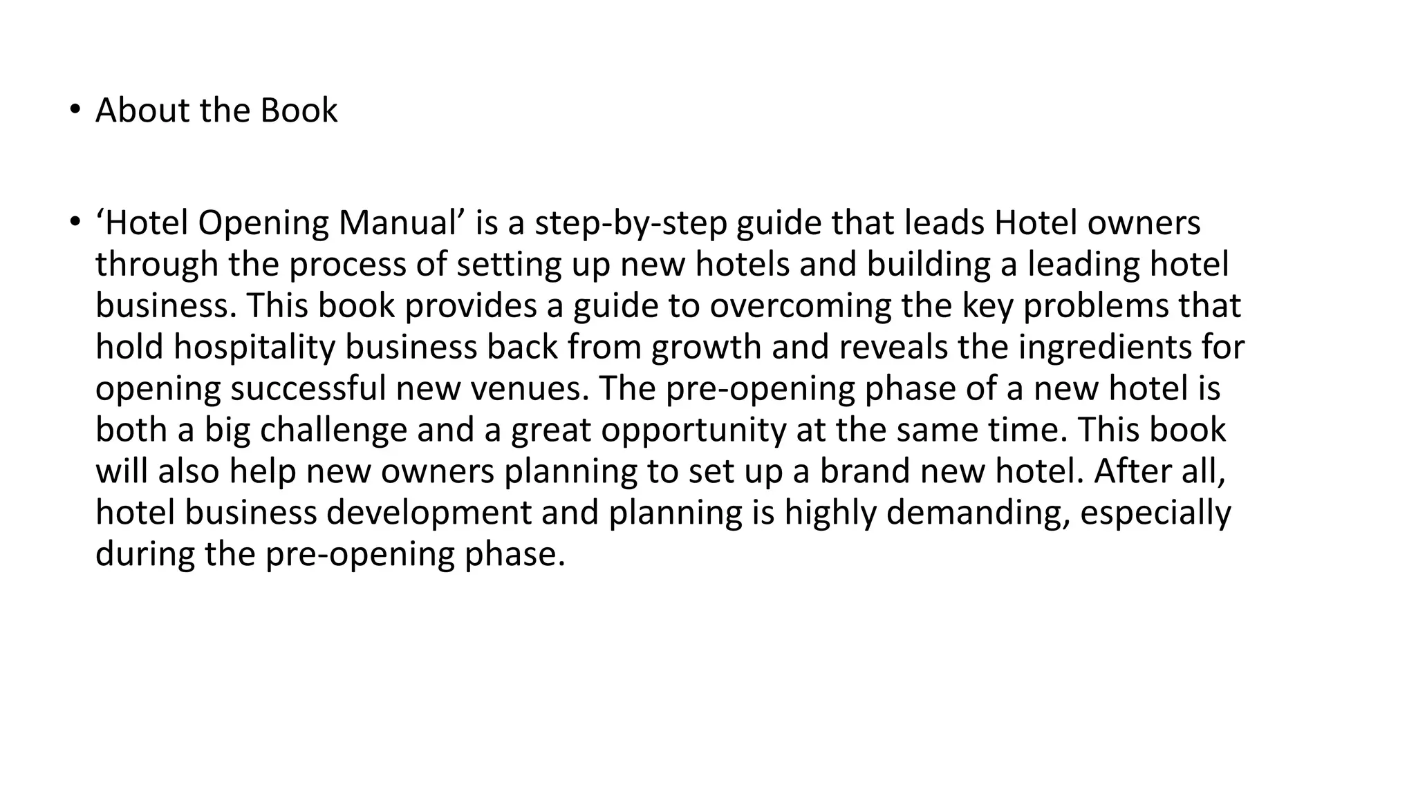 Hotel opening manual | PPTX