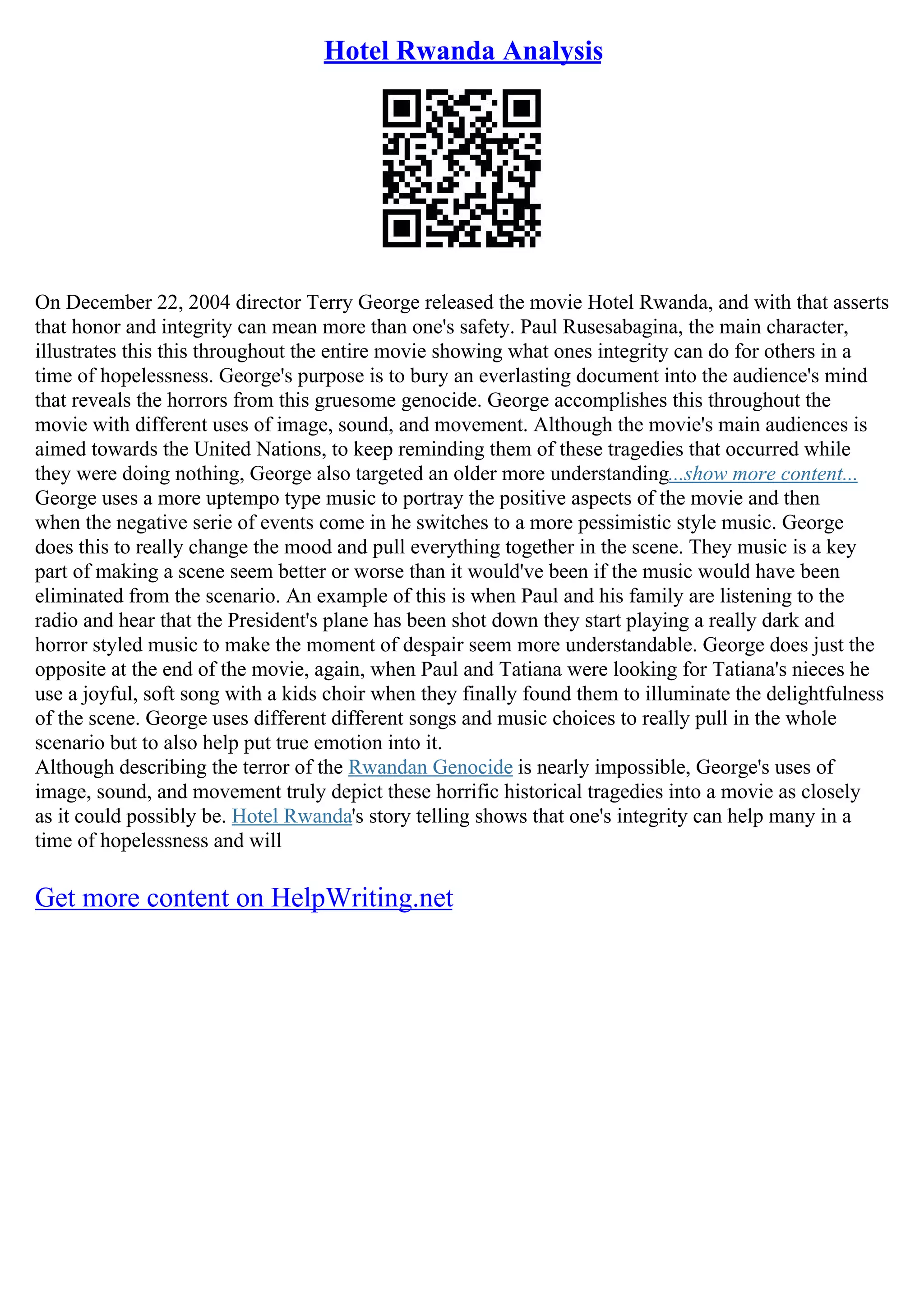 Hotel Rwanda Analysis | PDF
