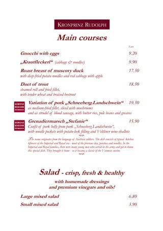 Restaurant Menu - Hotel Stefanie Vienna | PDF