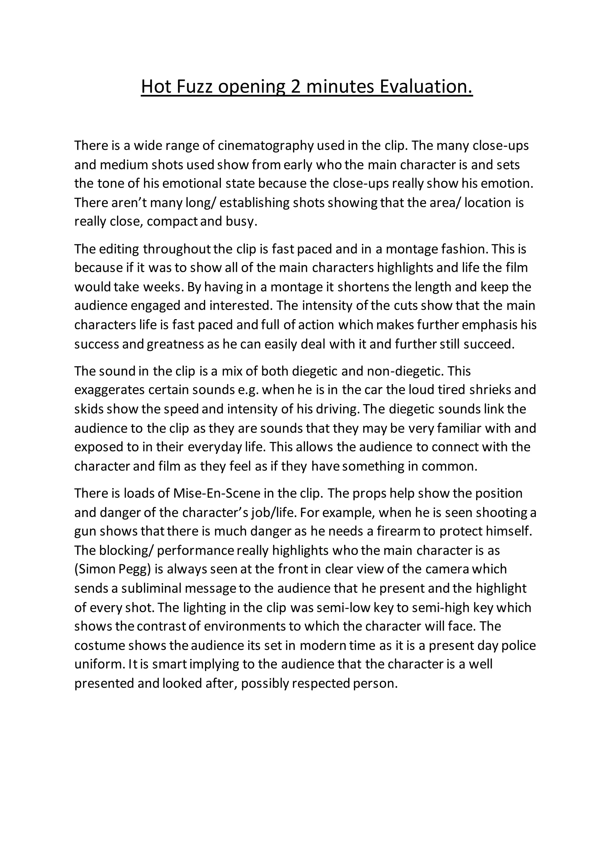 Hot fuzz - Opening 2 Minutes Evaluation | DOCX