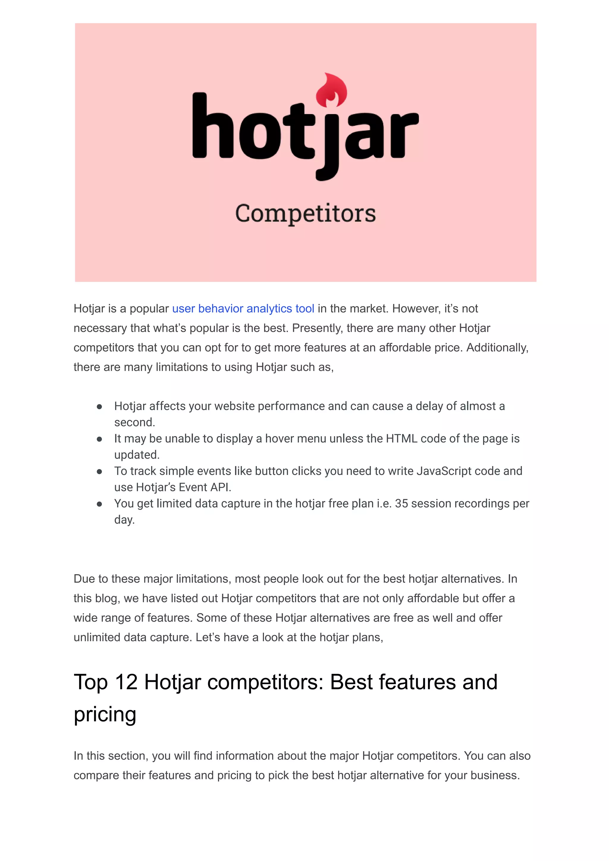 Hotjar competitors: A breakdown of features and pricing (2023) | PDF