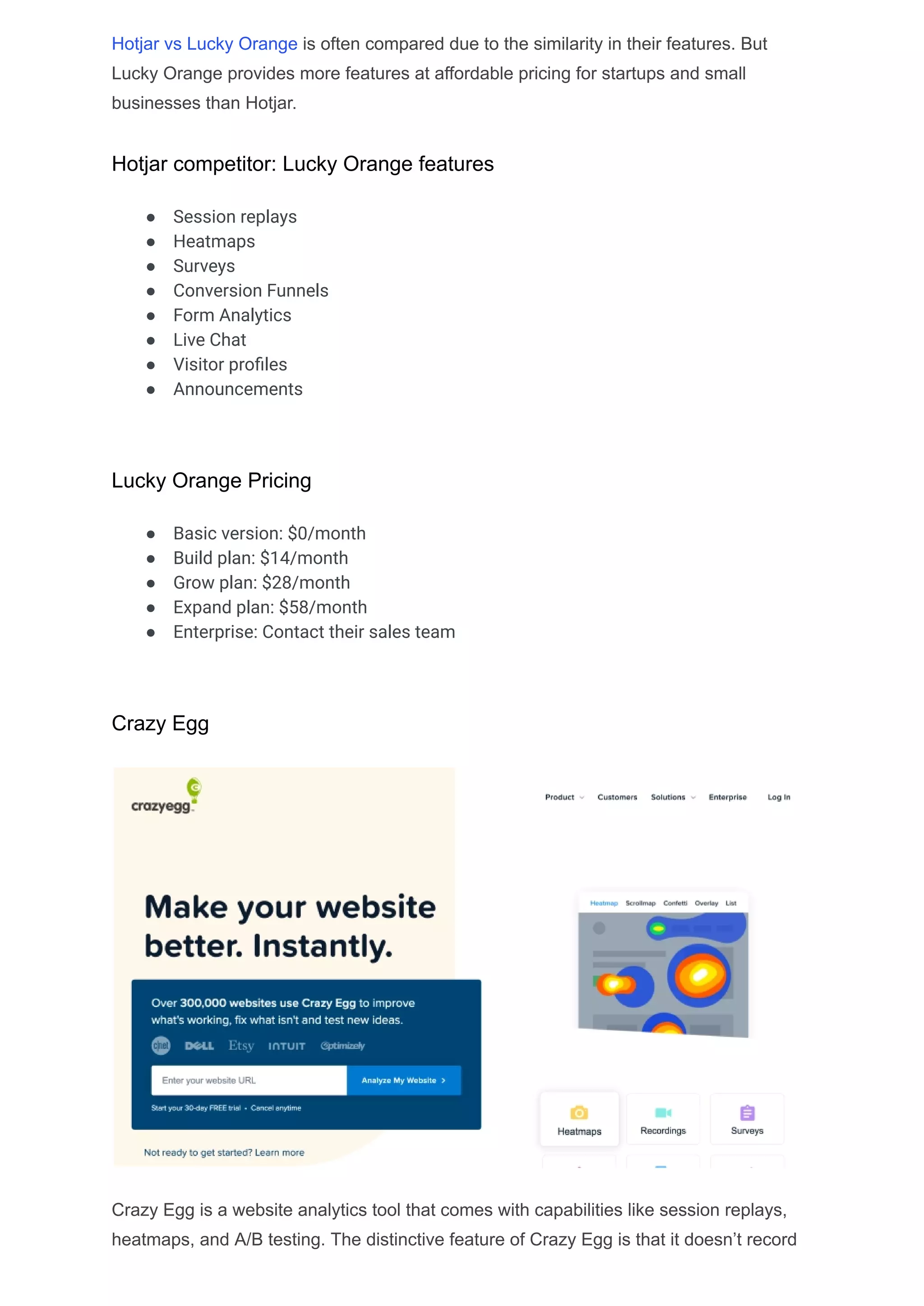 Hotjar competitors: A breakdown of features and pricing (2023) | PDF