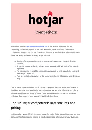 Hotjar competitors: A breakdown of features and pricing (2023) | PDF | Web Development | Internet