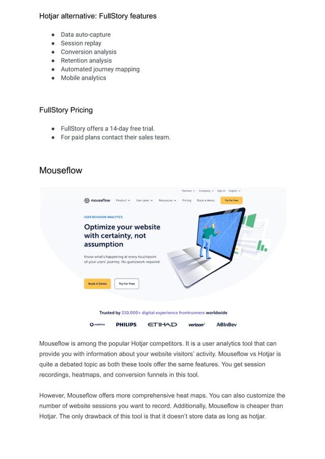 Hotjar competitors: A breakdown of features and pricing (2023) | PDF