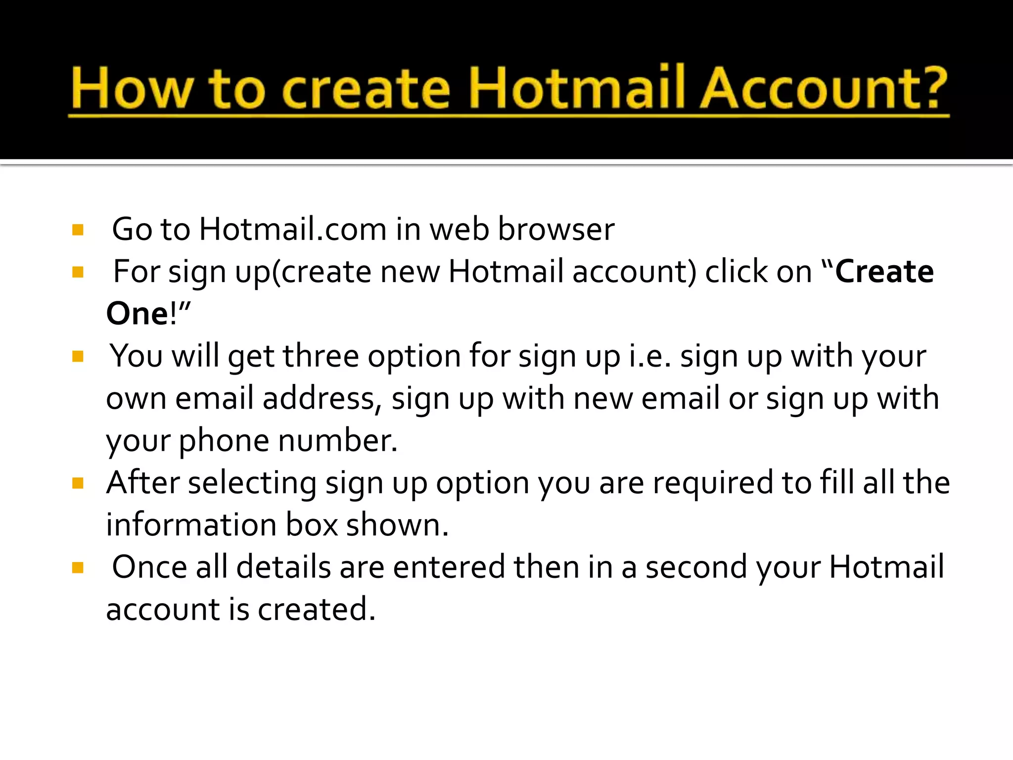 Hotmail login Sign up | PPTX | Email | Internet