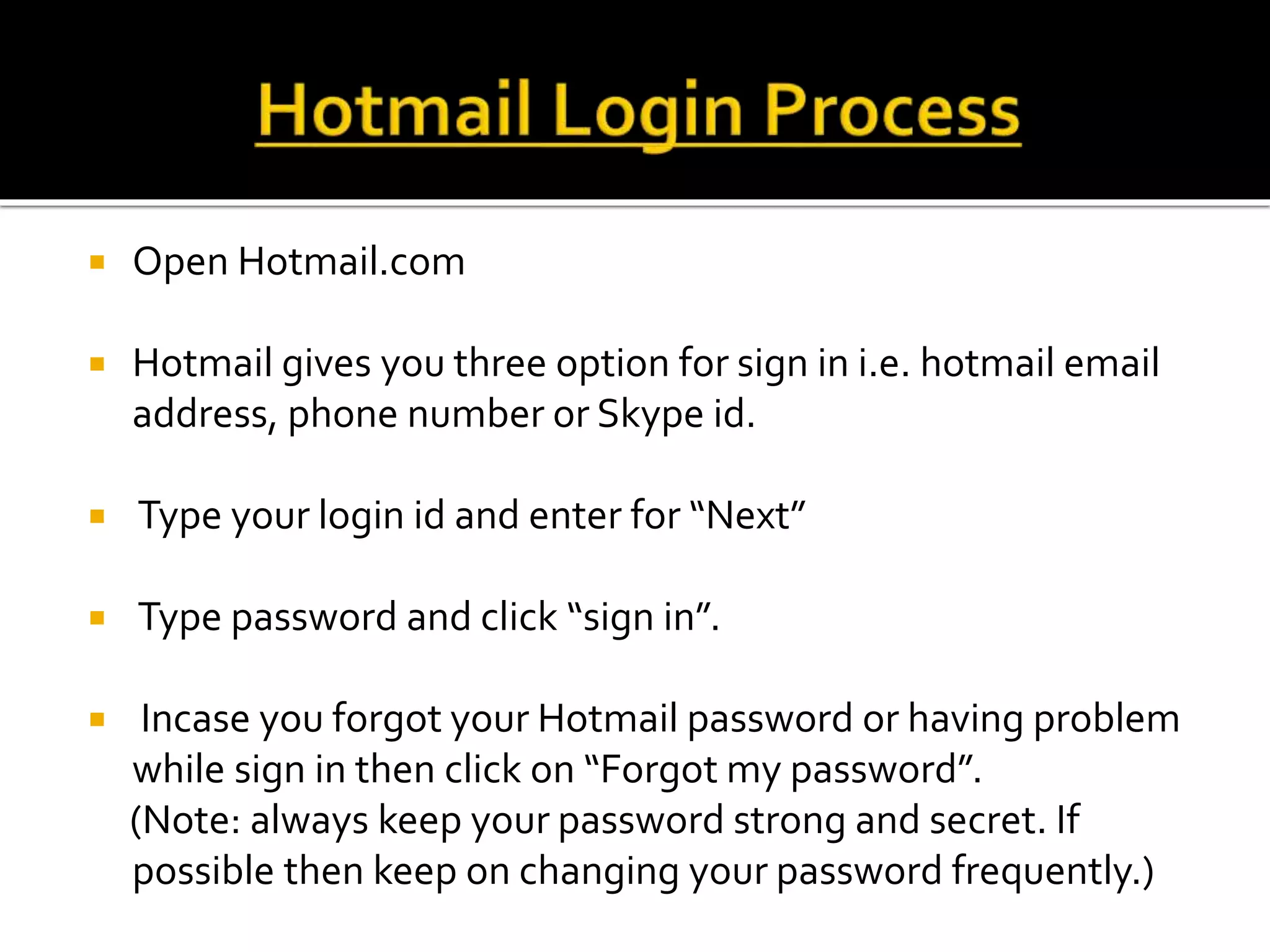 Hotmail login Sign up | PPTX | Email | Internet