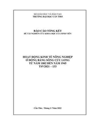 Hoạt động kinh tế nông nghiệp ở Đồng bằng sông Cửu Long từ năm 1802 đến ...